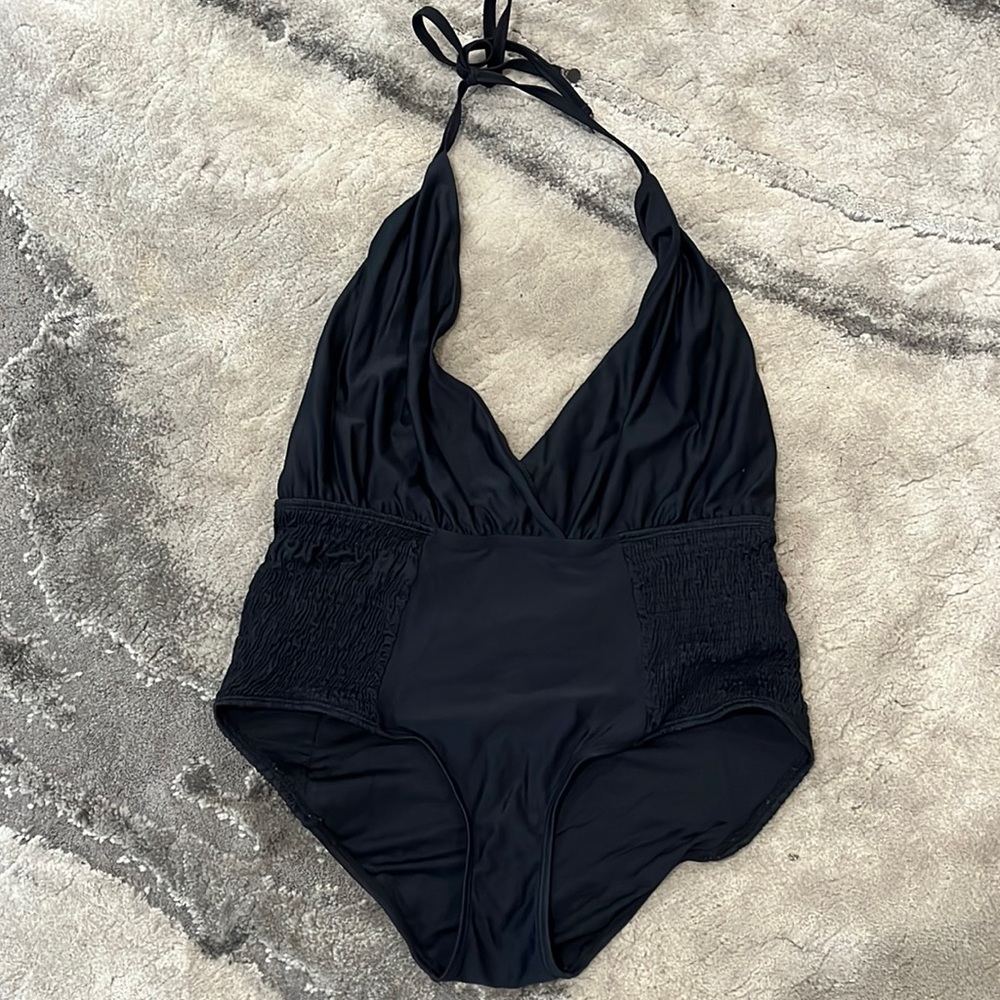 Low Back One Piece Halter Swimsuit - Gem